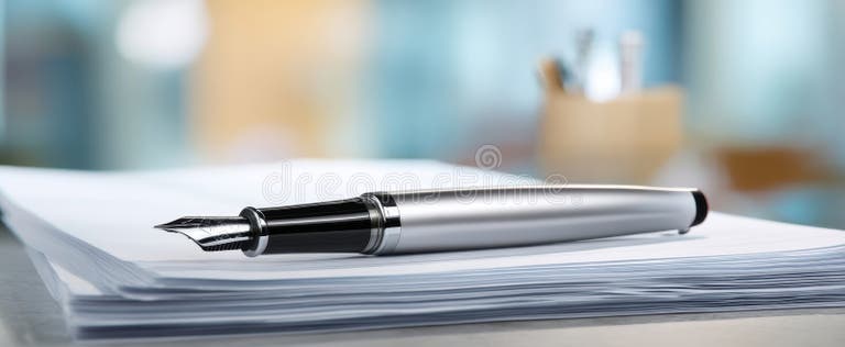 The Elegant Fountain Pen on a Stack of Pristine Documents in an Office ...