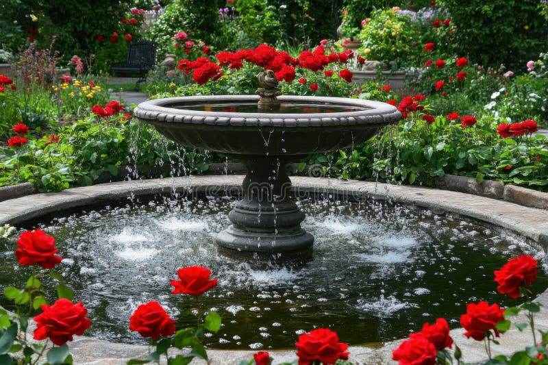 Elegant Fountain in Rose Garden Stock Photo - Image of fountainscape ...