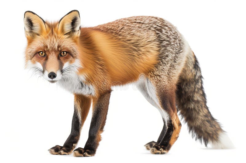 Elegant Fox Leaping Midair with Extended Legs Isolated on Plain White ...