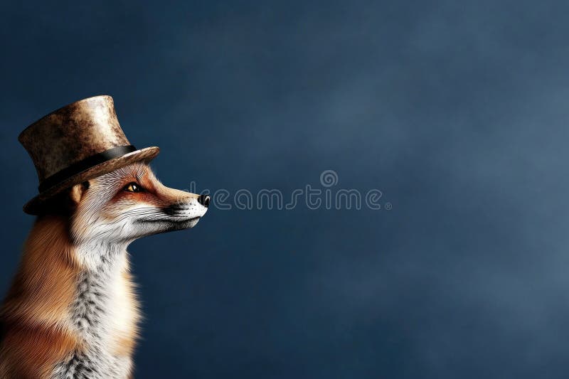 Elegant Fox Wearing Top Hat Against Dark Background Stock Photo - Image of costume, forest ...