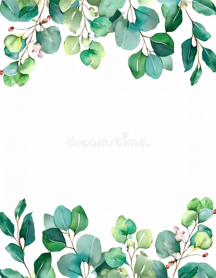 Elegant Frame Created by Soft Watercolor Painting of Eucalyptus ...