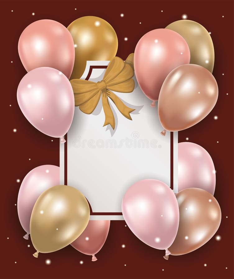 Elegant Frame with Golden Bow and Balloons Helium Stock Vector ...