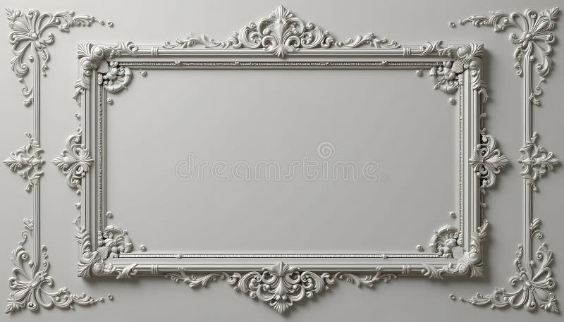 Elegant Frame with Ornate Plaster Molding Design in Neutral White Tone ...
