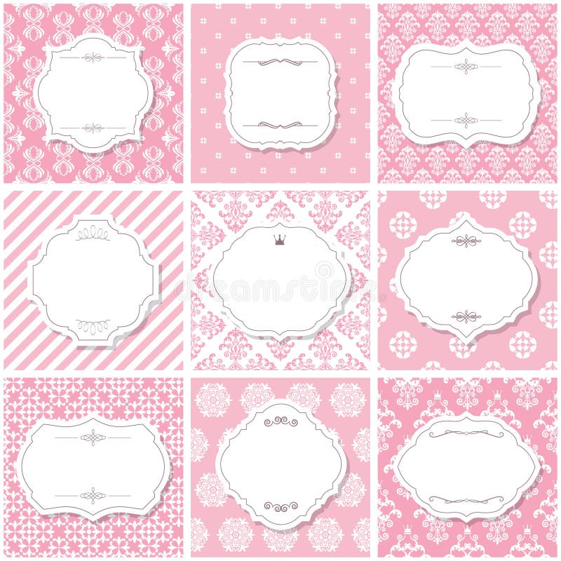 Elegant Frame Set on Different Patterns in Pastel Pink. Stock Vector ...