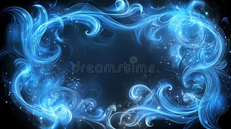 Elegant Frame of Swirling Blue Light and Sparkling Particles Creating a ...