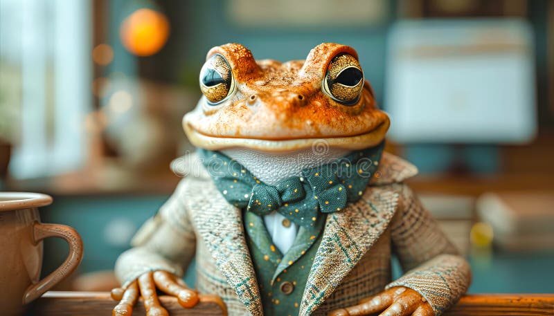 Elegant Frog in a Tweed Jacket and Polka Dot Scarf Stock Illustration ...