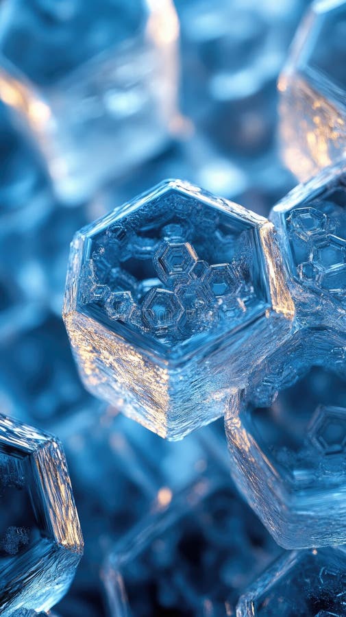 Elegant Frozen Hexagonal Crystals with Smooth Blue and White ...