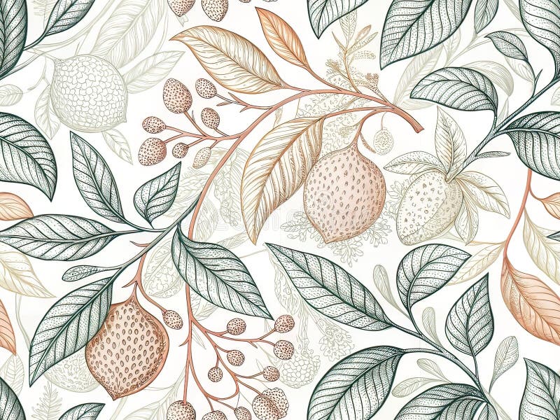 Elegant Fruit and Leaf Line Art Mobile Wallpaper a Subtle and Repeating ...