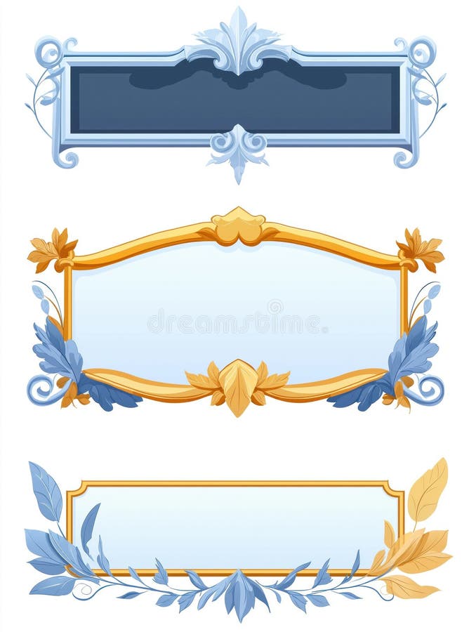 Elegant Game UI Borders in Silver, Gold Display Evolution from Simple ...