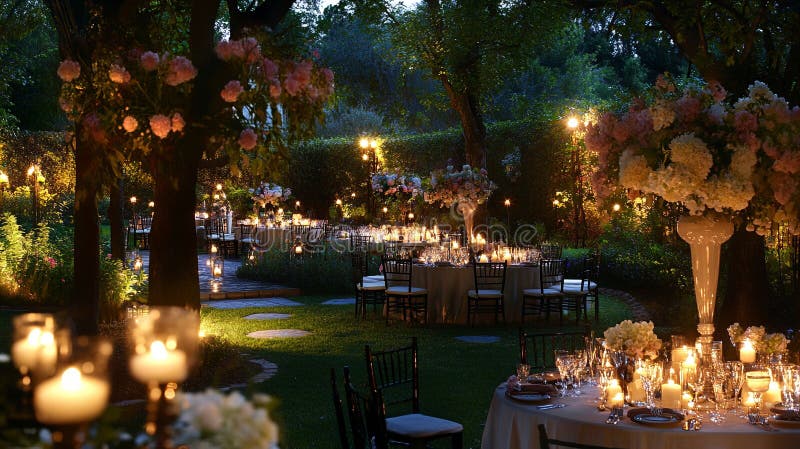Elegant Garden Party for a Spring Celebration with Candles and Floral ...