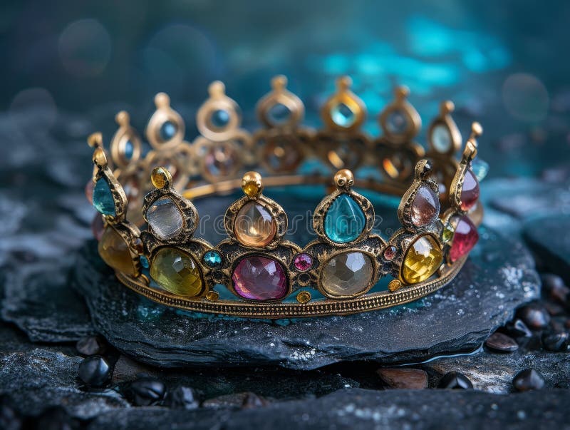 Elegant Gemstone Crown on a Textured Stone Surface Stock Illustration ...