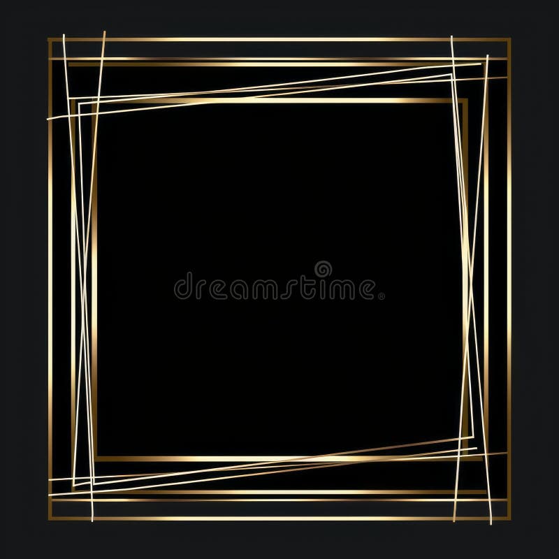 Elegant Geometric Gold Frame on Black Background with Abstract Lines ...