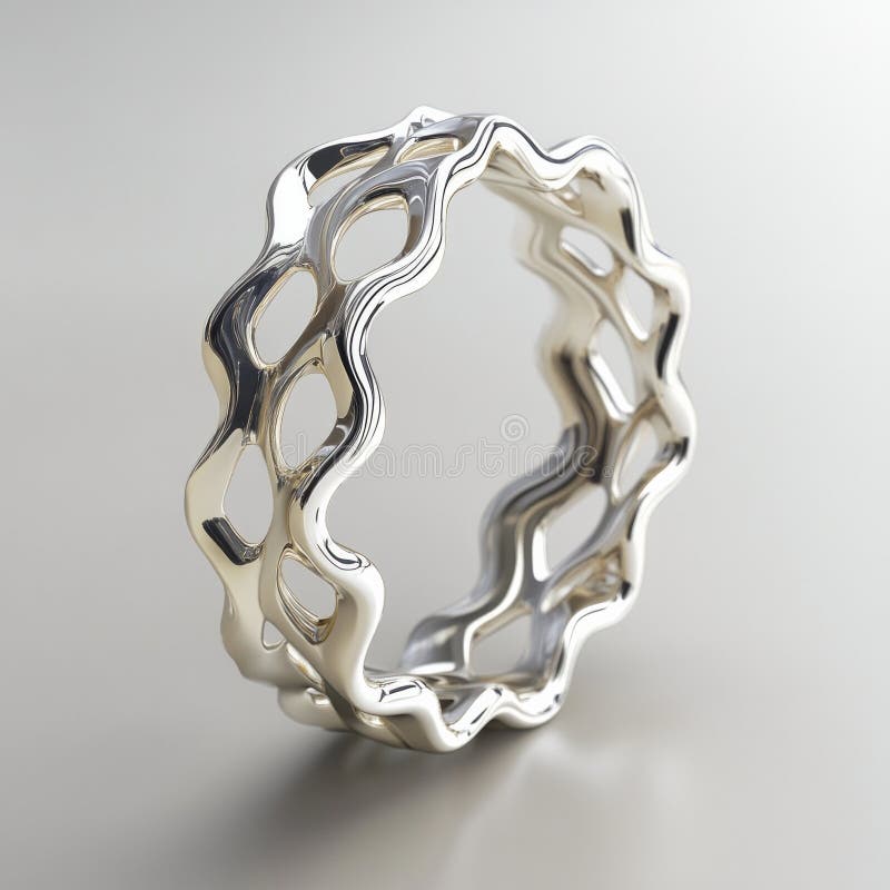 Elegant Geometric Silver Bracelet with Wave and Honeycomb Patterns ...