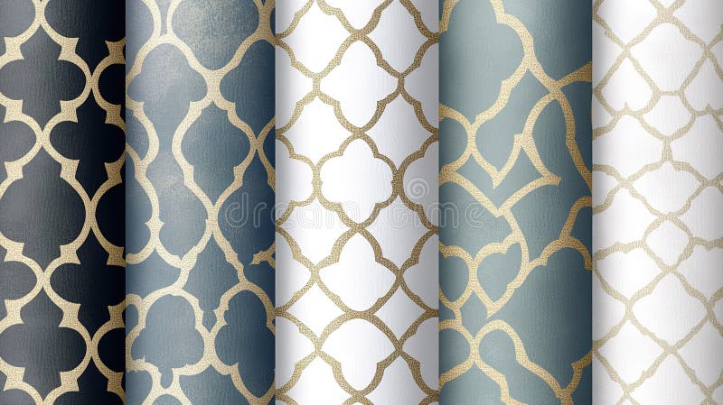 Elegant Geometric Wallpaper Designs in Neutral and Blue Tones Displayed ...