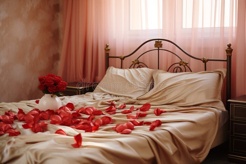 Elegant Gesture Rose Petals on the Bed Adding a Touch of Luxury and ...