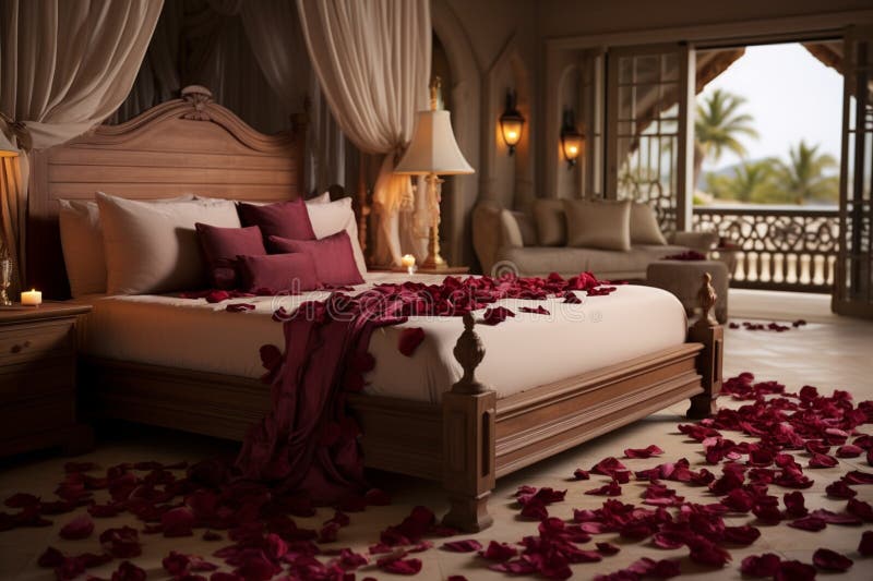Elegant Gesture Rose Petals on the Bed Adding a Touch of Luxury and ...