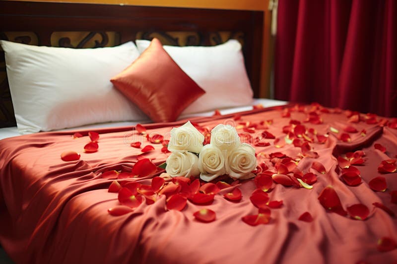 Elegant Gesture Rose Petals on the Bed Adding a Touch of Luxury and ...