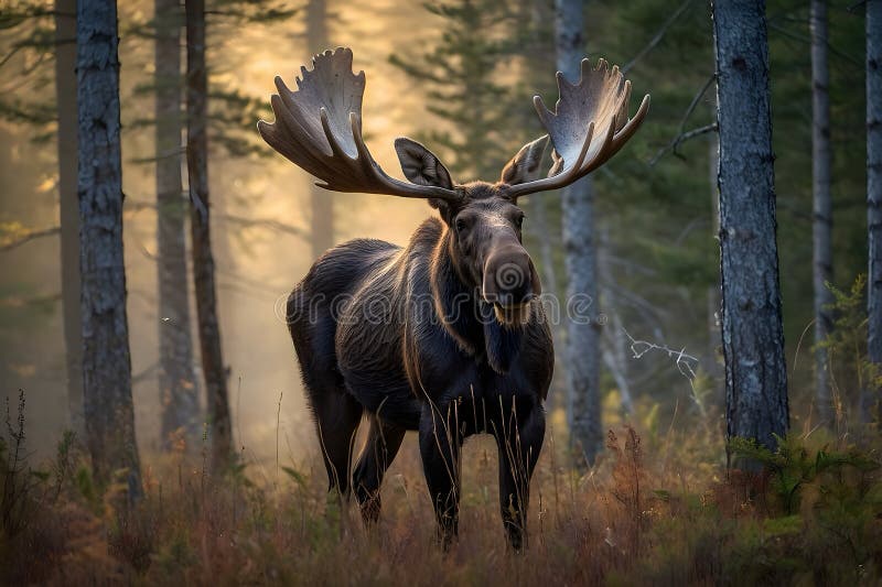 An Elegant and Giant Moose in a Forest Stock Image - Image of black ...