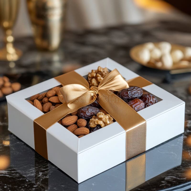 Elegant Gift Box with Assorted Nuts and Dates for Celebrations Stock ...