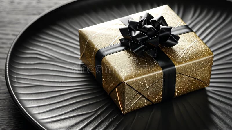 Elegant Gift Box with Black Bow on Decorative Plate Stock Video - Video ...