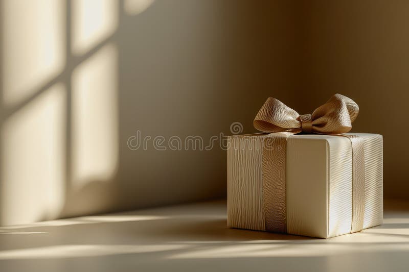 Elegant Gift Box with Bow in Soft Natural Light Highlighting Texture ...