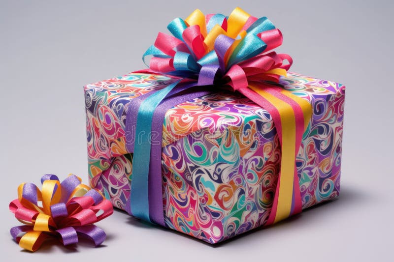 Elegant Gift Box with Colorful Wrapping Paper Stock Illustration ...