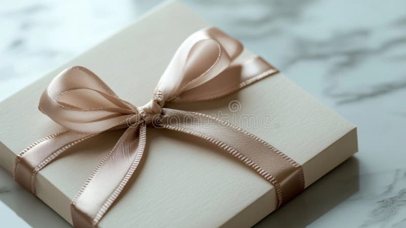 Elegant Gift Box with Delicate Beige Ribbon Bow Stock Illustration ...