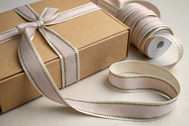 Elegant Gift Box with Earth-toned Ribbon on Neutral Surface Stock Photo ...