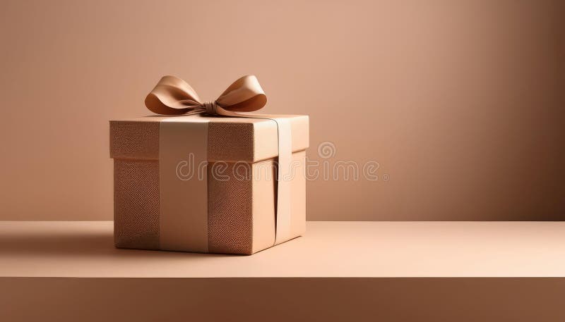 Elegant Gift Box with Large Ribbon on Minimalist Brown Background ...
