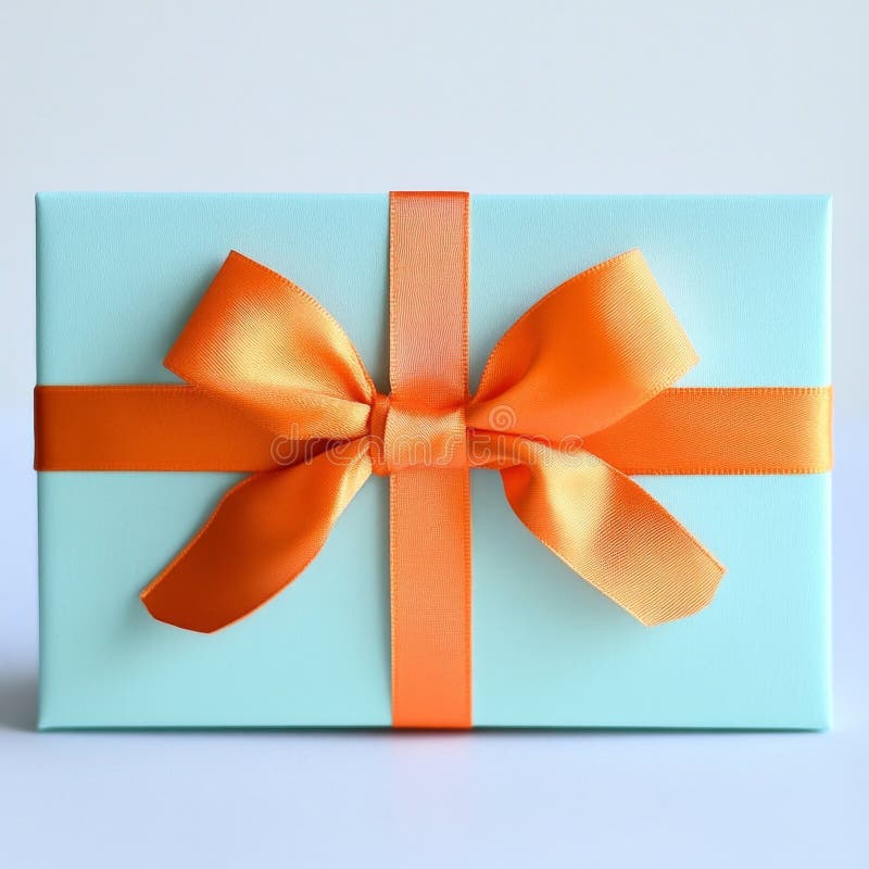 Elegant Gift Box Orange Ribbon Light Blue Background Stock Photos ...