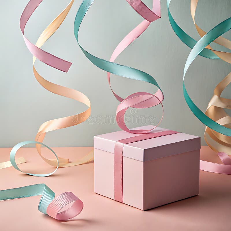 Elegant Gift Box with Pastel Ribbon and Decorations Stock Image - Image ...