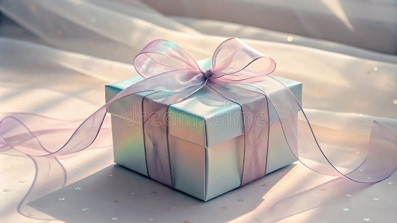 Elegant Gift Box with Pastel Ribbon on Sunlit Surface Stock Image ...