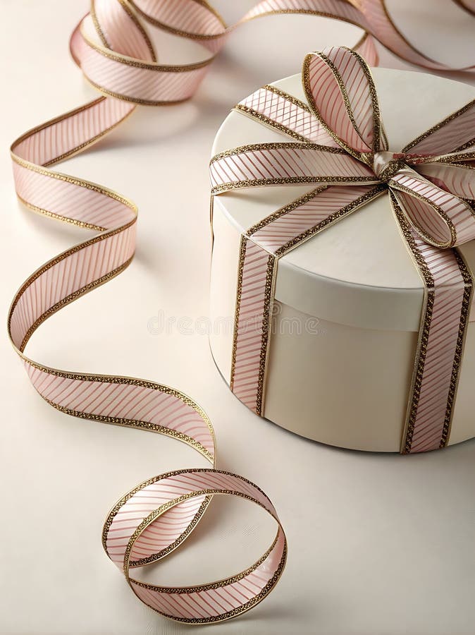 Elegant Gift Box with Pink and Gold Ribbon on Soft Background Stock ...