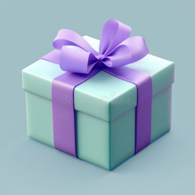 Elegant Gift Box Wrapped Purple Ribbon Light Blue Background Stock ...