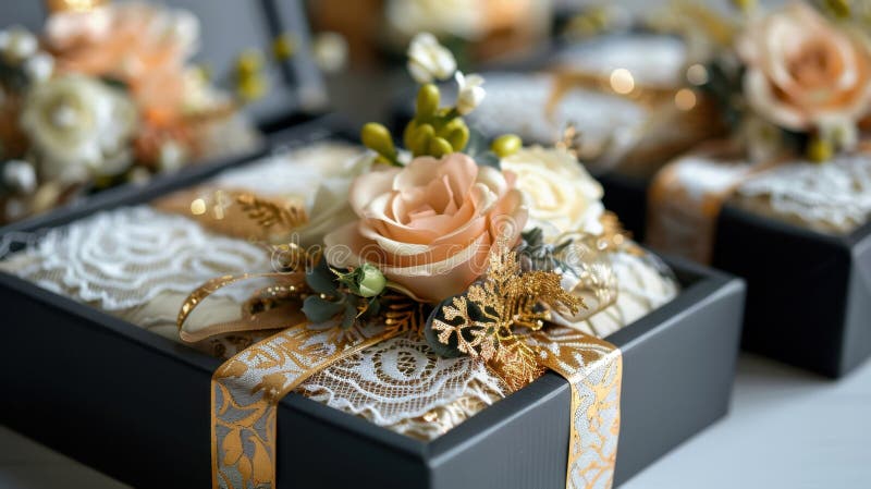 Elegant Gift Boxes with Floral Decorations for Weddings or ...