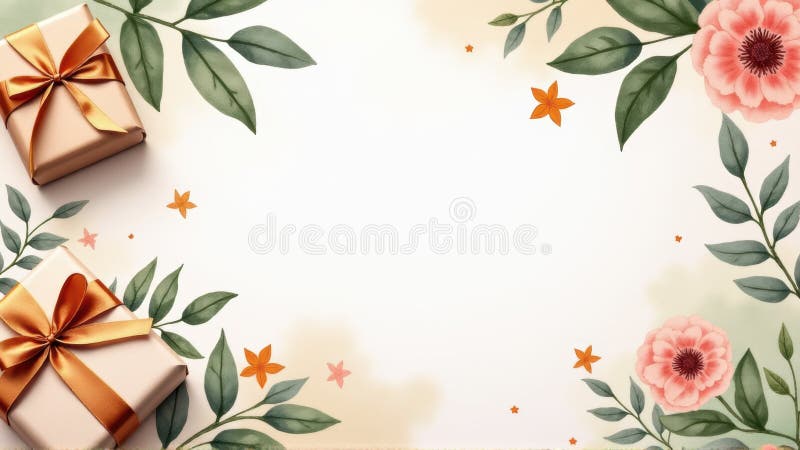 Elegant Gift Boxes with Floral Frame with Copy Space Stock Illustration ...