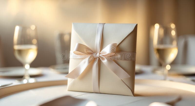 Elegant Gift Envelope Ribbon Bow Table Wedding Reception Stock Photos ...