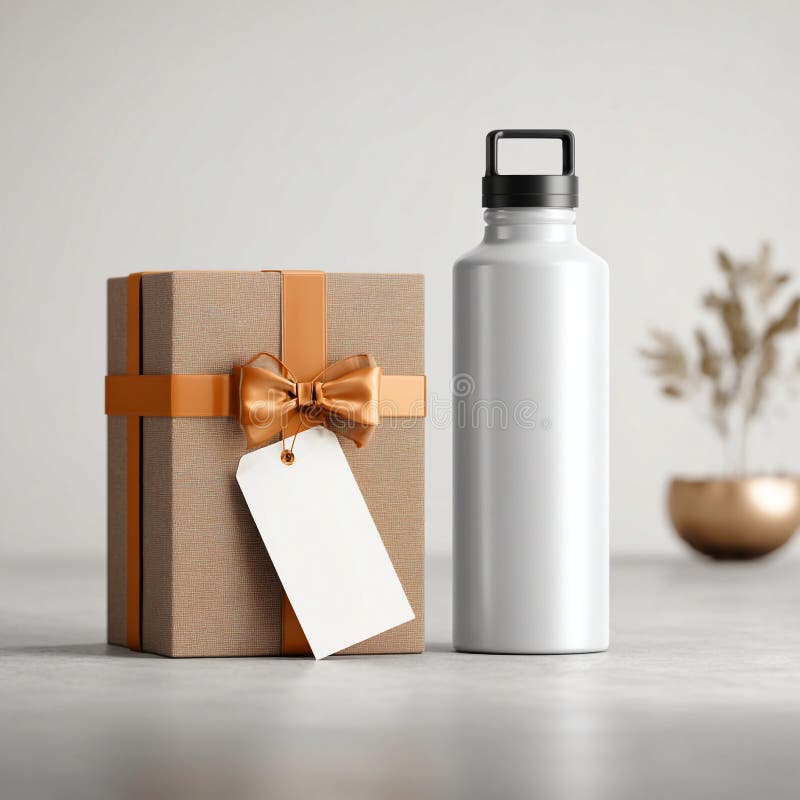 Elegant Gift Packaging White Water Bottle Brown Gift Box Mockup Stock ...