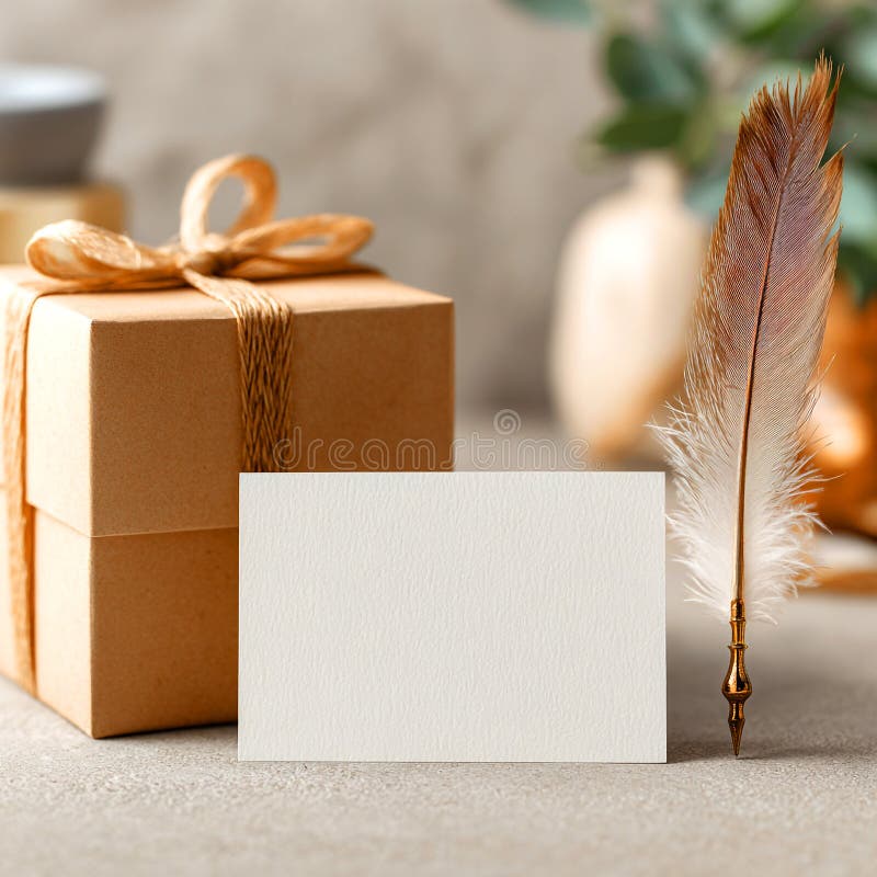 Elegant Gift Presentation Blank Card Rustic Box Mockup Stock ...
