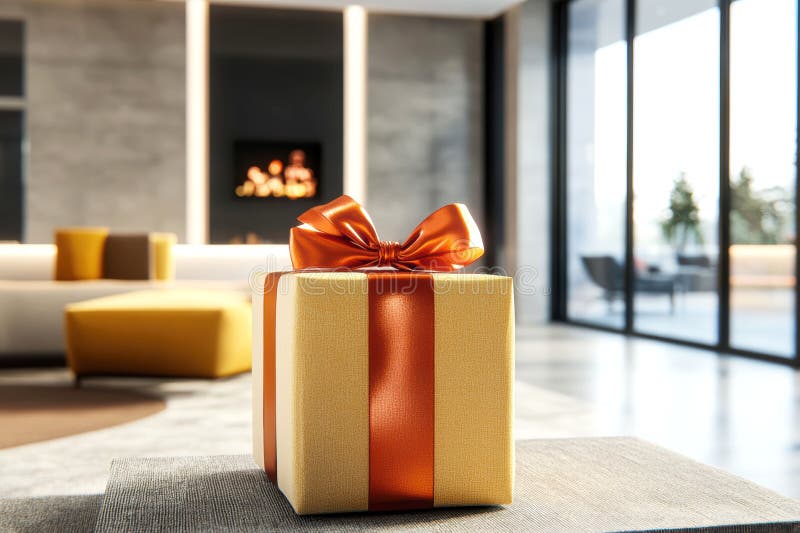 Elegant Gift Wrapped Birthday Present with Ribbon and Bow in Modern ...