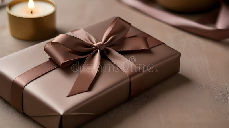 Elegant Gift Wrapping in Mocha Mousse with Satin Ribbons Stock ...
