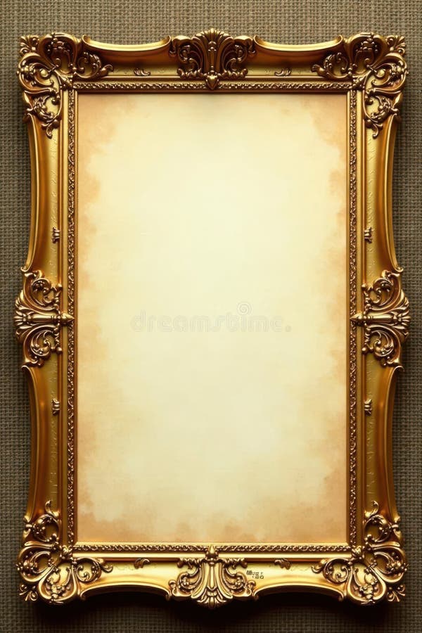 Elegant Gilded Frame, Blank Parchment, Burlap Texture, Antique, Gold ...