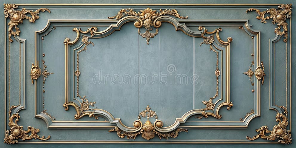 Elegant Gilded Frame on a Textured Blue Panel, Perfect for Luxurious ...