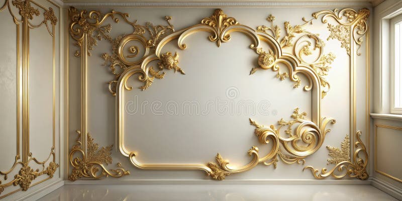 Elegant Gilded Wall Paneling with Ornate Rococo Design Features in a ...