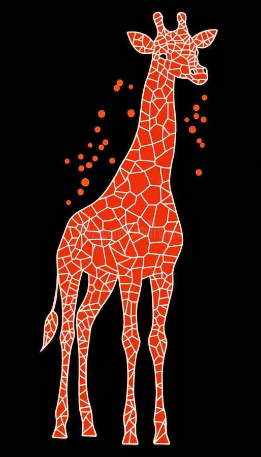 Elegant Giraffe Illustration in Red and White, Set Against a Black ...