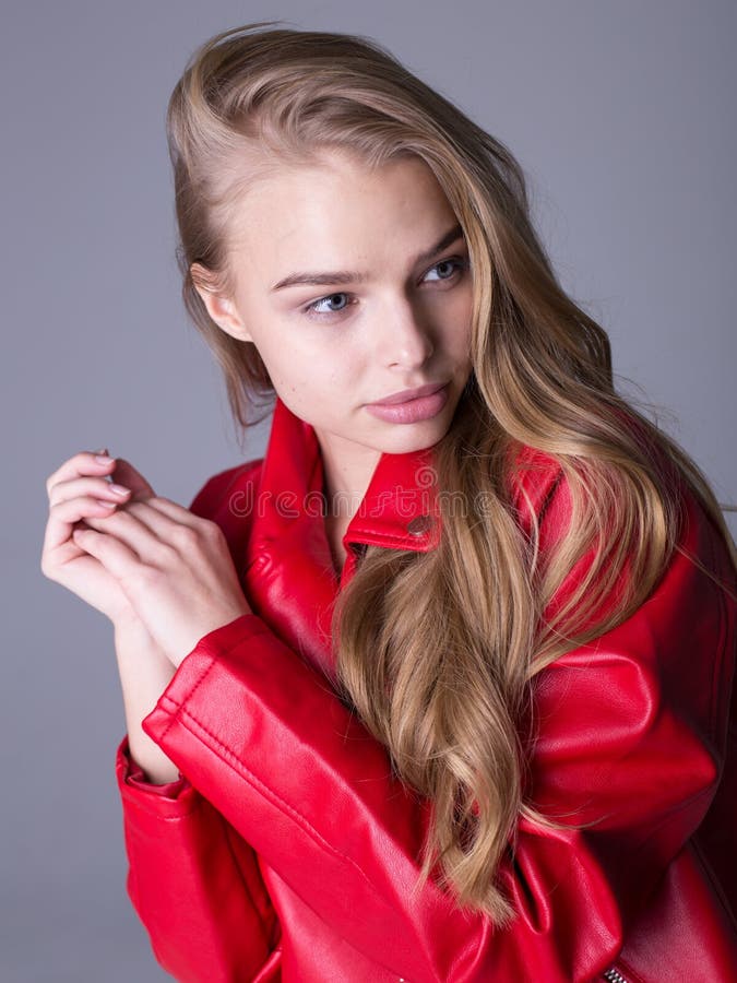 Elegant Girl Posing in Red Jacket Stock Image - Image of lady, outfit ...