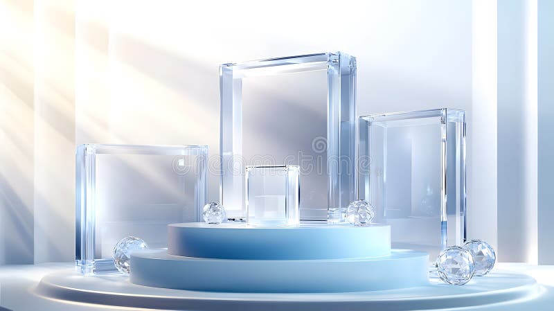 Elegant Glass Blocks on a Soft Blue Pedestal Stock Illustration ...