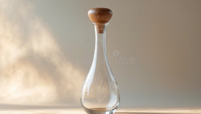 An Elegant Glass Bottle Featuring a Wooden Cap on a Soft Neutral ...
