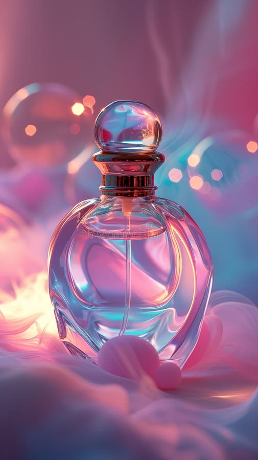 Elegant Glass Perfume Bottle with Bokeh Effect, Gradient Background ...