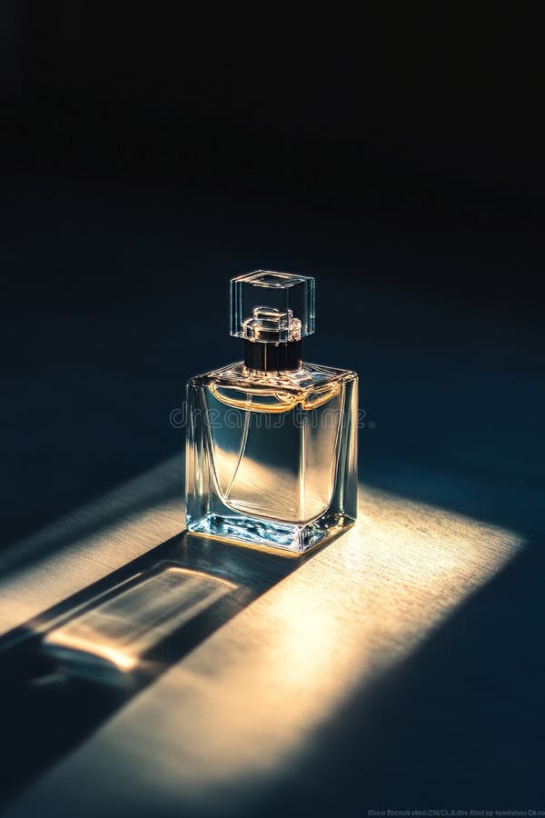 Elegant Glass Perfume Bottle with Dramatic Lighting Casting Shadows on ...